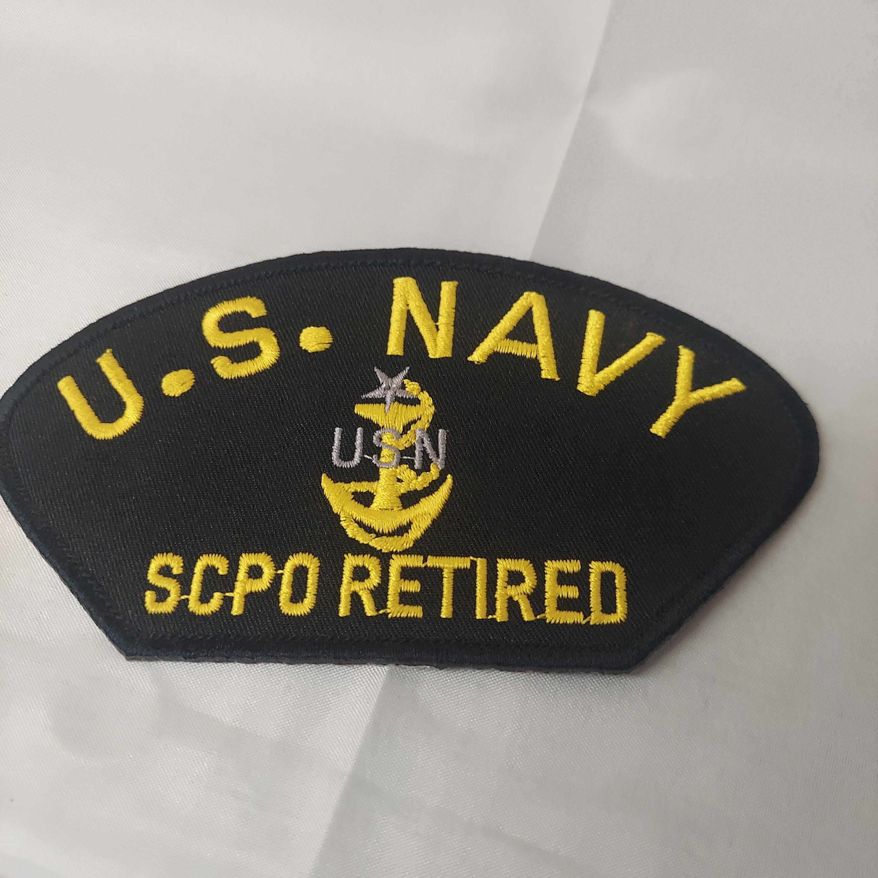 Navy SCPO Retired Hat Patch has high quality embroidered front and iro ...