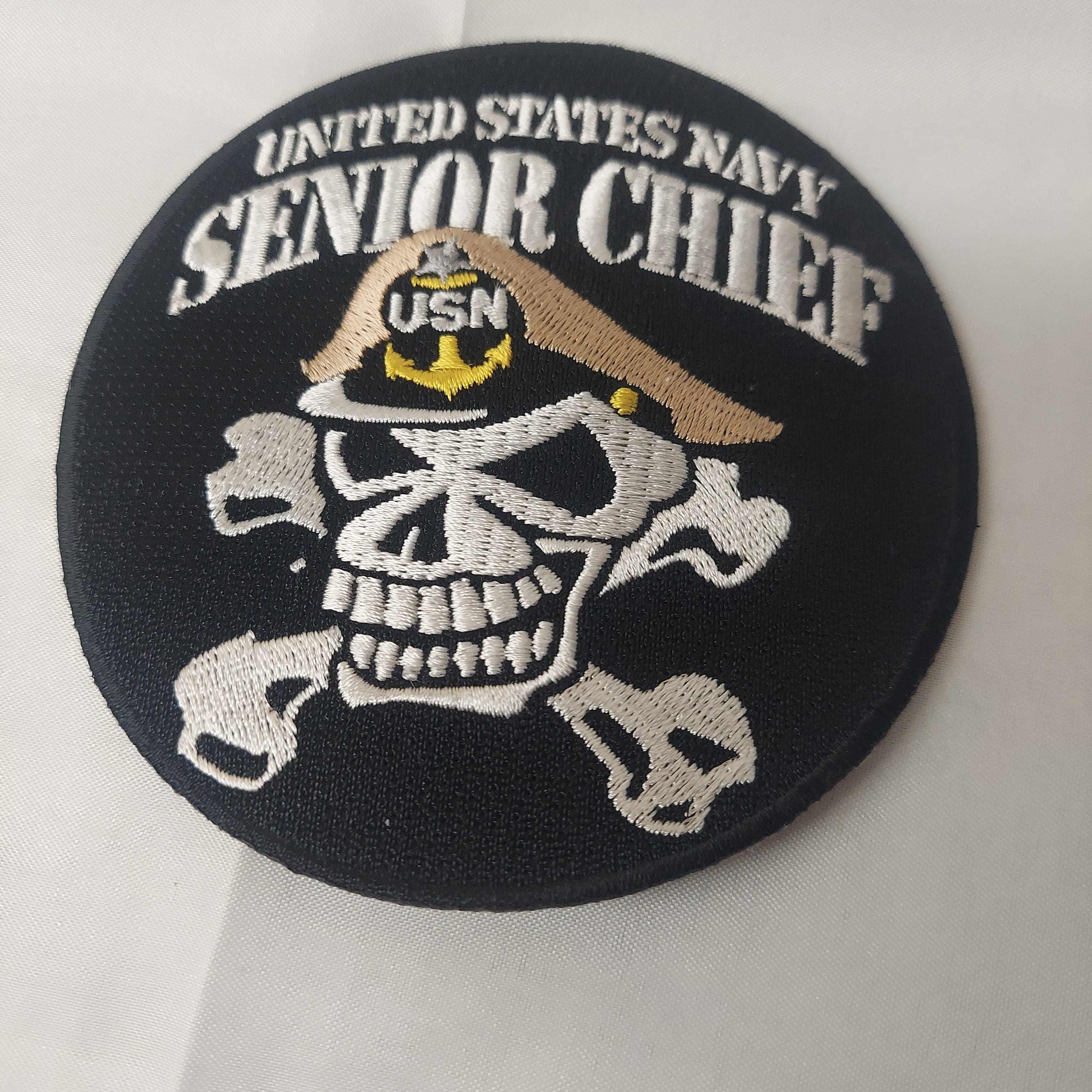 Navy Senior Chief Hat Patch is a black patch Chief with most the skull ...